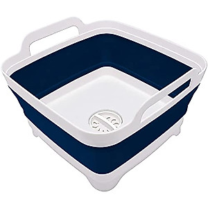 MontNorth Dishpan for Washing Dishes,9L Collapsible Dish Tub Portable Sink,Wash Basin,Foldable Laundry Tub,Washing Basin with Drain Plug,Dishpan for Kitchen Sink,Camping Dish Washing Tub,Navy Blue