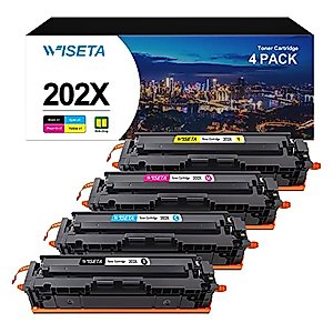 WISETA 202X 202A CF500X Compatible Toner Cartridge Replacement for HP 202X CF500X 202A CF500A Compatible with HP Pro MFP M281fdw M281cdw M254dw M281 M254 M280nw Printer(1Black 1Cyan 1Magenta 1Yellow)