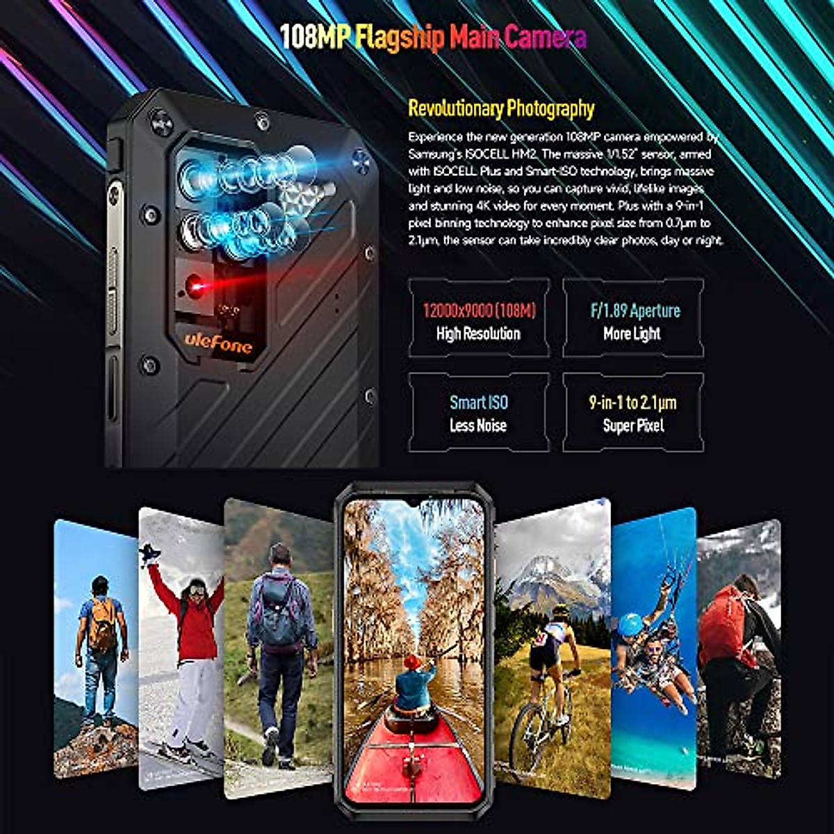Ulefone Power Armor 18T 5G Unlocked Rugged Phone 2023, 17GB+256GB MTK Dimensity 900 Android 12 Cell Phone, 108MP Rear Camera+Thermal Imaging Camera, 6.58" FHD+ 9600mAh Unlocked Smartphones 5G HiFi