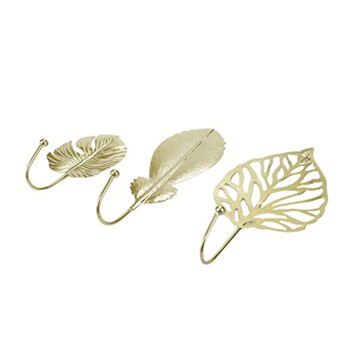 KUMGROT 6pcs Wall Hooks Decorative Gold Wall Mounted Coat Hook Leaf Key Holder Fun Plant Wall Hooks for Hanging Hat Coat Towel Scarf Bag Style A