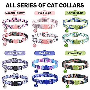 DILLYBUD Breakaway Cat Collars for Girl Boy Cats, Fall Winter All Weather Cat Collar Personalized Pattern 2 Pack,Cute Classic Safety Buckles and Bells,Adjustable Printed Nylon Colorful Pink