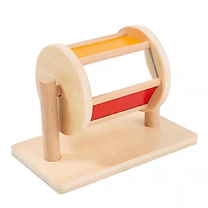 LEADER JOY Montessori Spinning Drum Baby Wooden Toys for 1-3 Year Old with Mirror and Bell for Infant Toddler, Sensory Development Toys Baby Toys Gifts