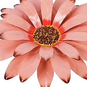 Ridota 12" Metal Flower Wall Decor, Metal Hanging Wall Art Sculpture, Metal Daisy Wall Decor for Indoor Outdoor Home Bedroom Living Room, Pink