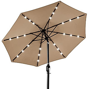 Best Choice Products 10ft Solar Powered Aluminum Polyester LED Lighted Patio Umbrella w/Tilt Adjustment and UV-Resistant Fabric, Tan