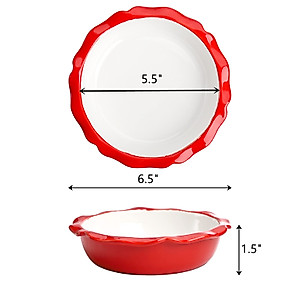 Lawei 4 Pack Ceramic Pie Pans, 6.5 inch Mini Pie Dish, 12 Oz Individual Pie Plate for Dessert Kitchen, Round Baking Dish Pan with Ruffled Edge for Dinner, Dishwasher & Microwave & Oven Safe