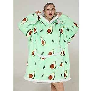 Fyuasto Wearable Blanket Hoodie Super Warm Cozy Soft Printed Sherpa Oversized Sweatshirt Blanket with Pockets One Size Fits All Adult, Avocado Pattern