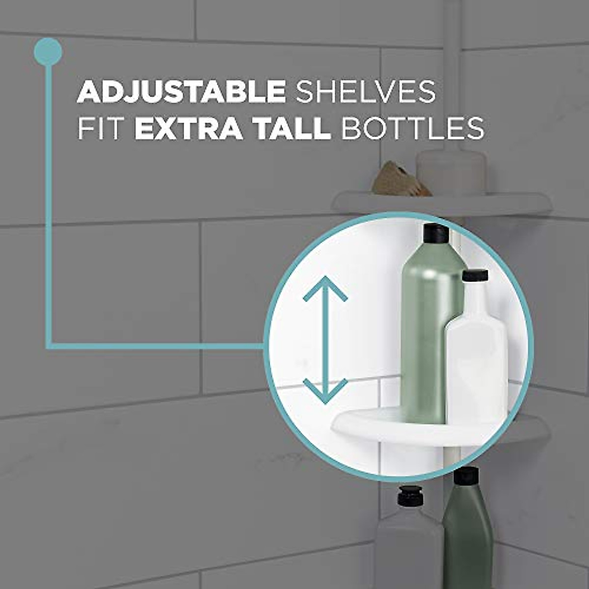 Zenna Home Tension Pole Shower Caddy, 4 Shelves, Adjustable, 60 to 97 Inch, White