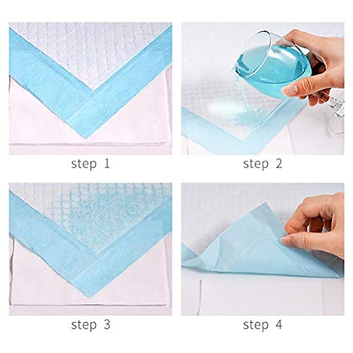 kathson 50 PCS Rabbits Disposable Diaper Cage Pad Super Absorbent Healthy Cleaning Underpads for Guinea Pigs,Hedgehogs, Hamsters, Chinchillas, Cats, Reptiles and Other Small Animals(Blue)
