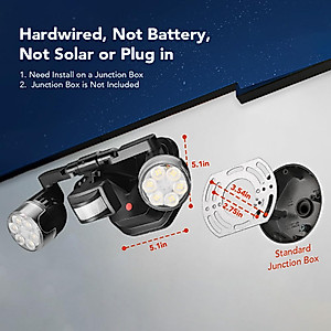 OREiN Motion Sensor Outdoor Lights, AC Smart WiFi Flood Lights Outdoor Connect to The Third Platform, 450°Wide Adjustment 1600LM/12W(150W Equiv), 5000K LED Security Light for House,Black (Hardwired)