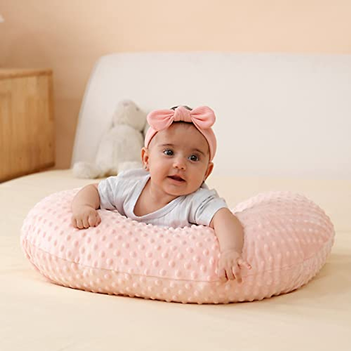 QUENESS Nursing Pillow Cover Breastfeeding Pillow Cases Plush Dot Slipcover (LightPink)