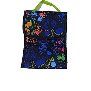 Cudlie 5-Pc Boys Backpack Set w/Lunch Bag, Pencil Case, Keychain & Carabiner - Durable Bookbag/Travel/School Backpack for Kids - Splatter Dino/Black