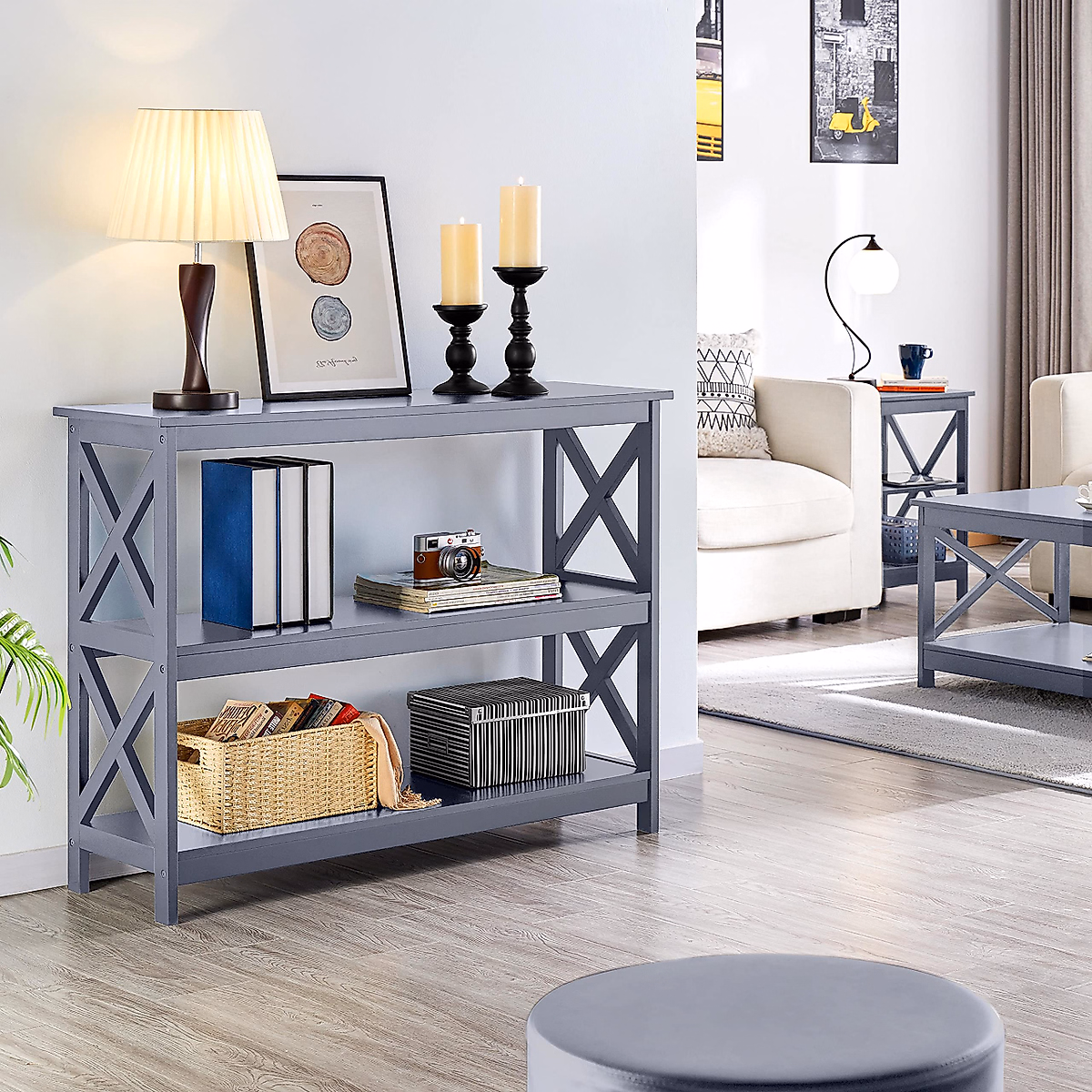 Yaheetech Television Stands & Entertainment Centers with 3 Tier Storage Shelf TV Stand for Living Room, Gray
