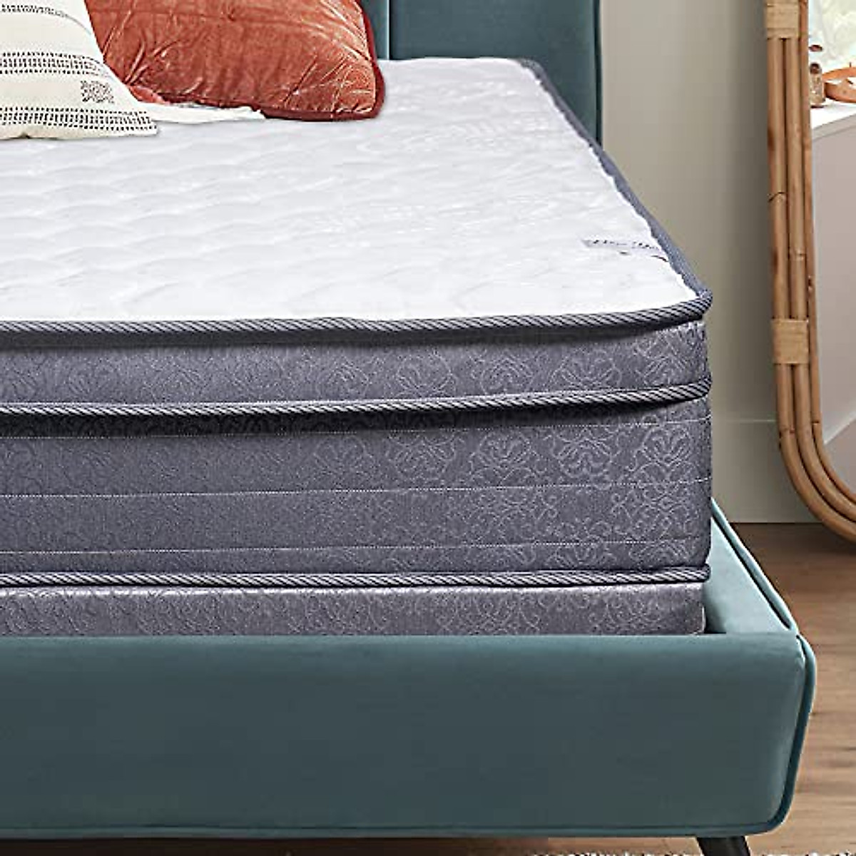 NUTAN 10-Inch Plush Foam Encased Hybrid Eurotop Innerspring Mattress and 4" Wood Low Profile Boxspring/Foundation Set, Twin