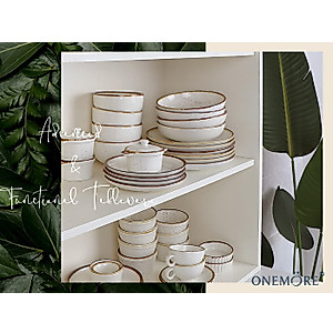 ONEMORE 10.5 inch Dinner Plates and 30 oz Pasta Bowls Bundle, Microwave, Oven and Dishwasher Safe, Creamy White