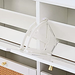 BOLGTO Rattan Shoe Cabinet with 4 Flip Drawers, Wooden Shoe Storage Organizer Cabinet for Entryway Slim, Free Standing Rattan Shoe Rack with Legs, Shoe Organizer for Heels, Boots, Slippers (White)