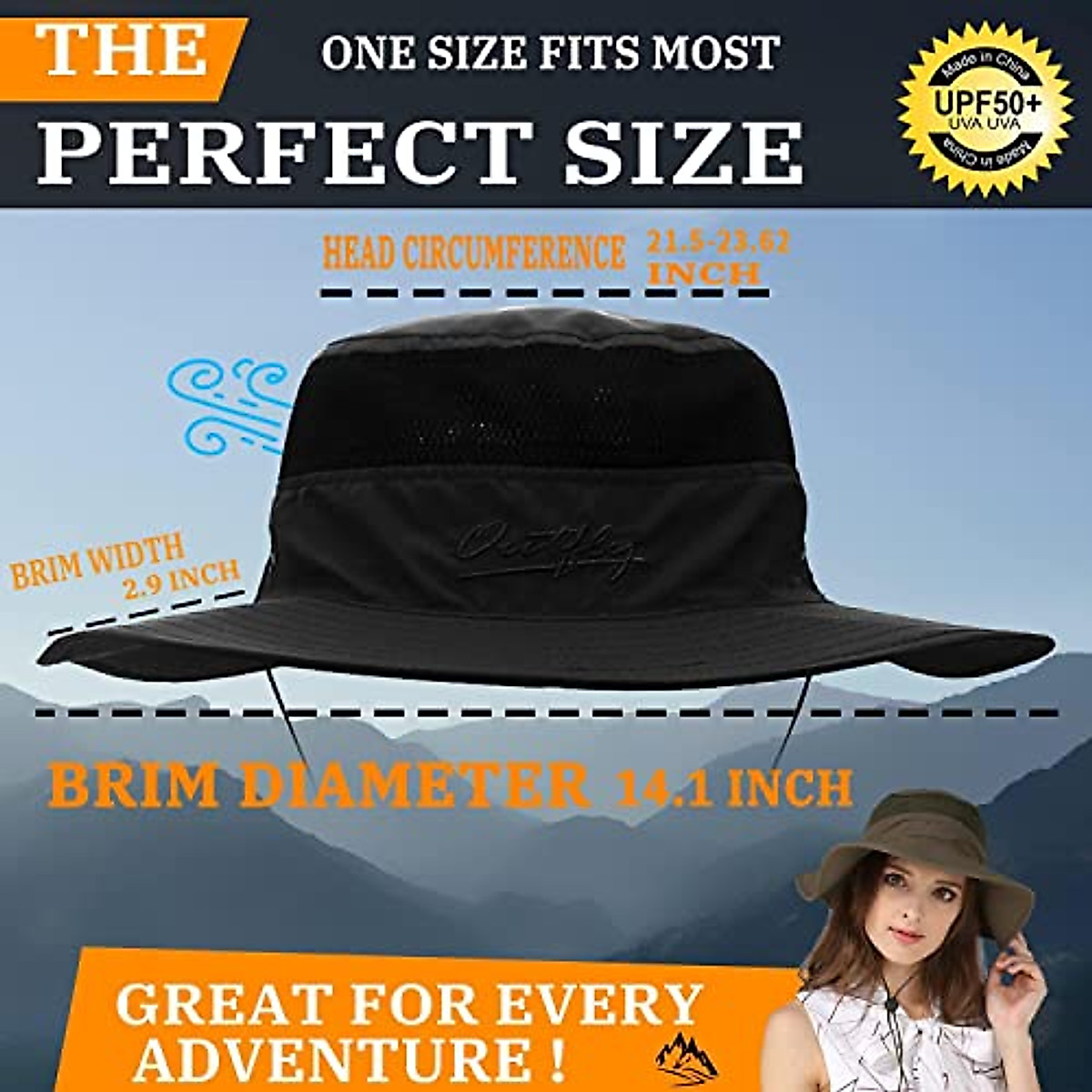 Wide Brim Sun Hat for Women and Men Summer Bucket Hats with UV Protection UPF 50+ for Fishing Hiking Beach Hats Kahki