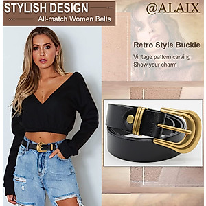 ALAIX Women's Belt Western Belts Silver Gold Buckle Black Leather Belt Pants Jeans Belts for Women
