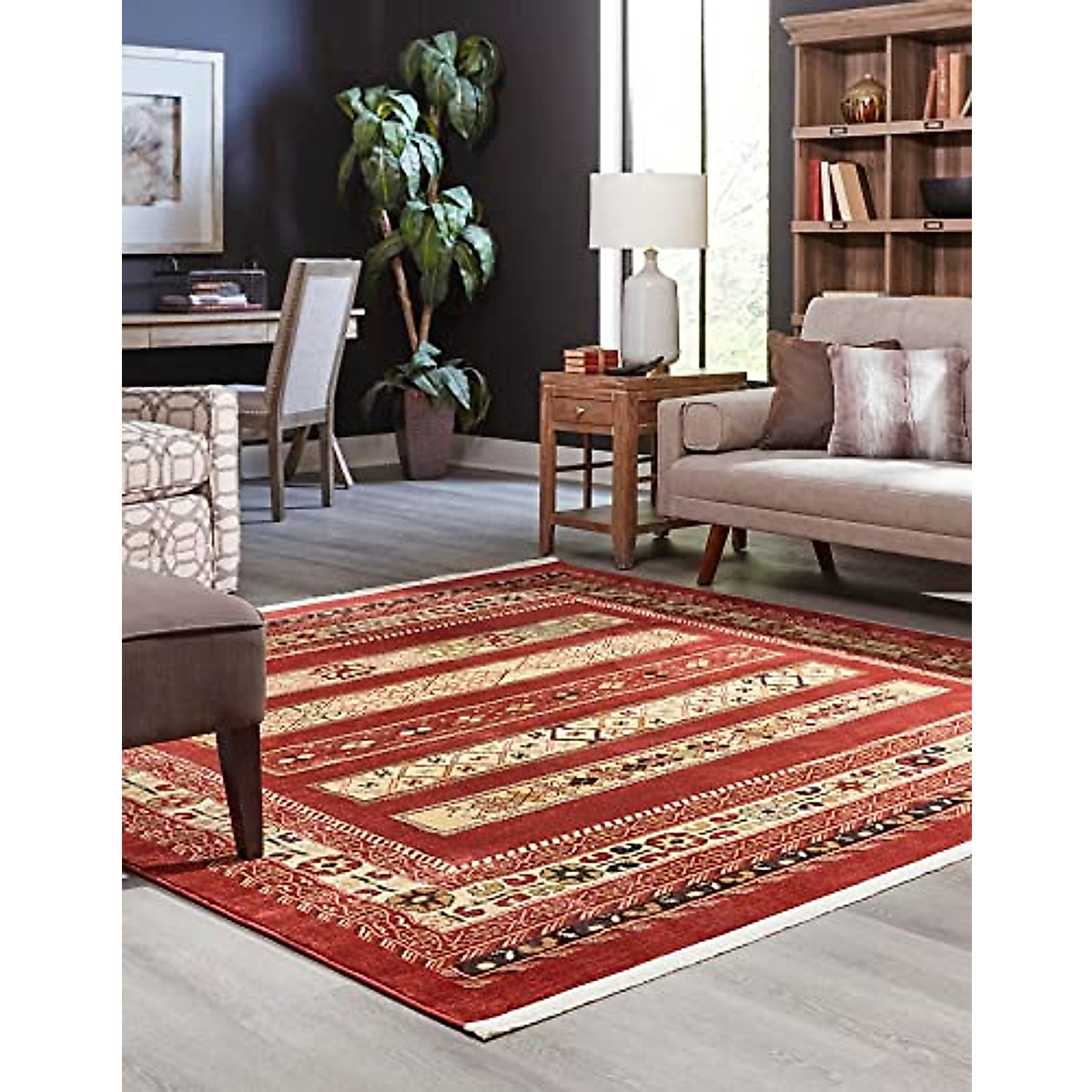 Unique Loom Fars Collection Area Rug - Pasadena (8' Square, Rust Red/ Black)