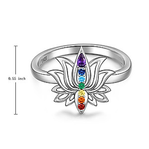 Jewlikee Lotus Ring 7 Chakra Rings for Women Sterling Silver Lotus Flower Yoga Energy Balance Chakras Jewelry Meditation Anxiety Relief Size 7