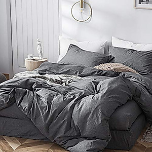 MooMee Bedding Duvet Cover Set 100% Washed Cotton Linen Like Textured Breathable Durable Soft Comfy (Dark Grey, King)