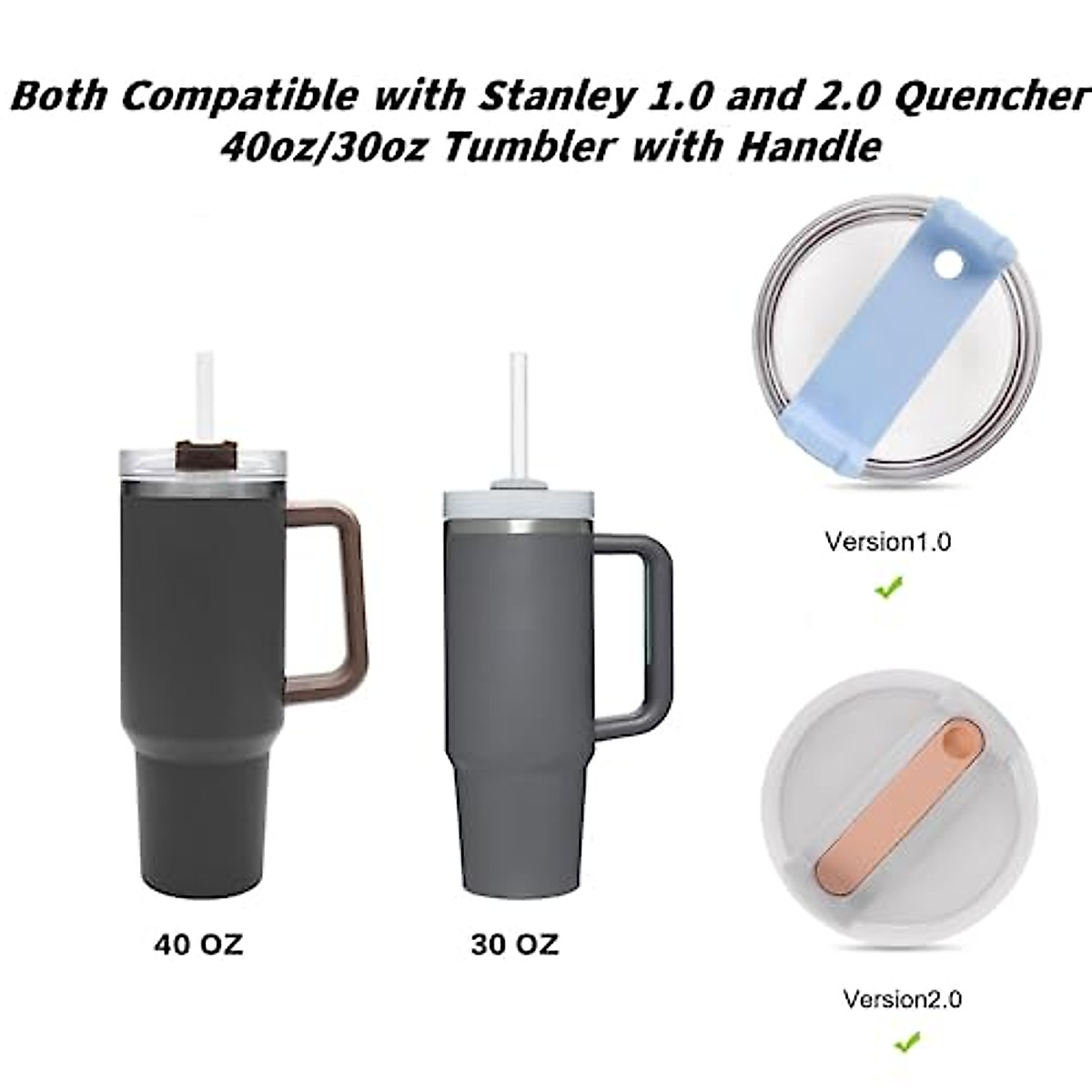 Straw Replacement for Stanley, Reusable Drinking Straws for Stanley 40 oz 30oz Tumbler Accessories, Silicone Anti Spill Stopper Set for Stanley Quencher 1.0/H2.0