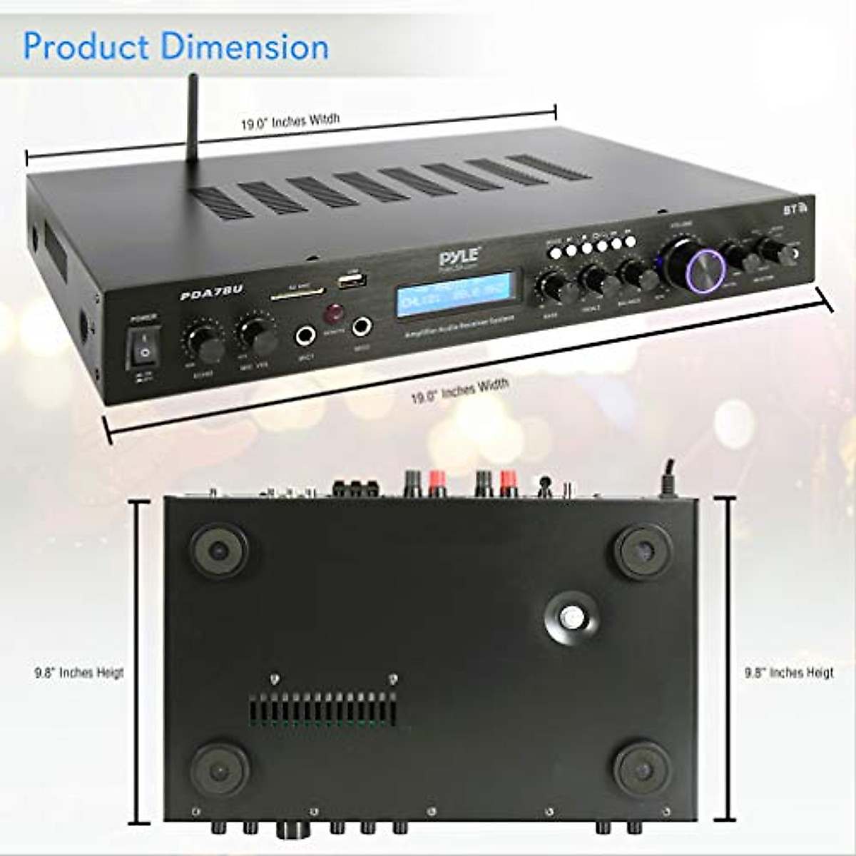 Pyle - 5 Channel Rack Mount Bluetooth Receiver, Home Theater Amp, Speaker Amplifier, Bluetooth Wireless Streaming, MP3/USB/SD/AUX/FM Radio, 200 Watt, w/Digital ID3 LCD Display from - PDA7BU.5