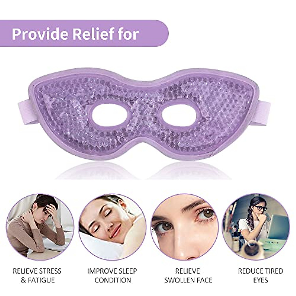 NEWGO Gel Eye Mask Reusable Cooling Eye Mak with Eye Holes, Cold Pack Eye Ice Pack Hot Cold Eye Compress for Puffy Eyes Migraine Headache, Stress Relief, Dry Eyes Dark Circles (Purple)