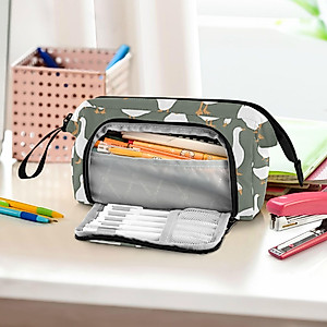 Glaphy Cute White Geese Pencil Case Large Capacity Pencil Pouch Bag Zipper Stationery Bag for Office College School