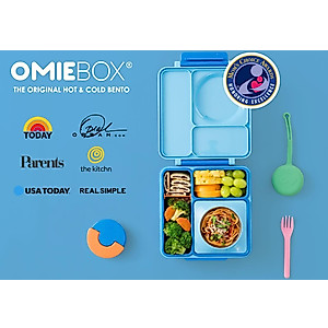 OmieBox Bento Box for Kids - Insulated Lunch Box with Leak Proof Thermos Food Jar - 3 Compartments, Two Temperature Zones (Sky Blue) (Single) (Packaging May Vary)