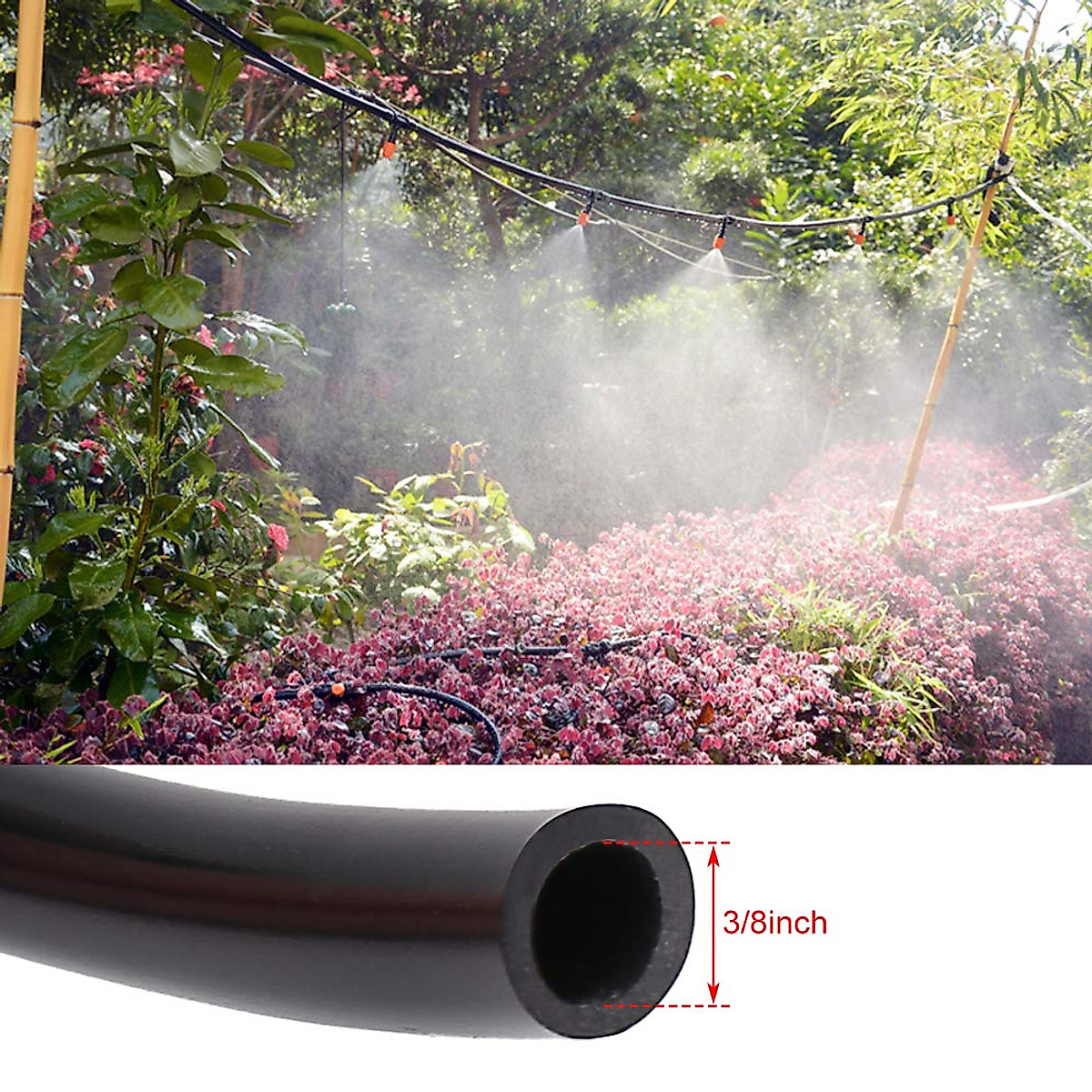 MultiOutools Distribution Tubing 3/8 inch Drip Irrigation Tubing Hose, 50FT Heavy Duty Drip Irrigation Kit for Lawn Garden Watering (3/8” tubing 50FT, Black)