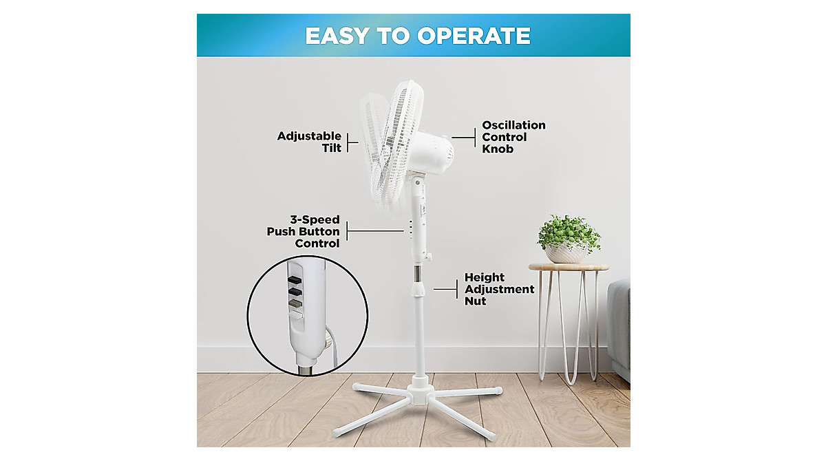 EZ-CHILL 16” Oscillating Pedestal Fan - Cool Comfort