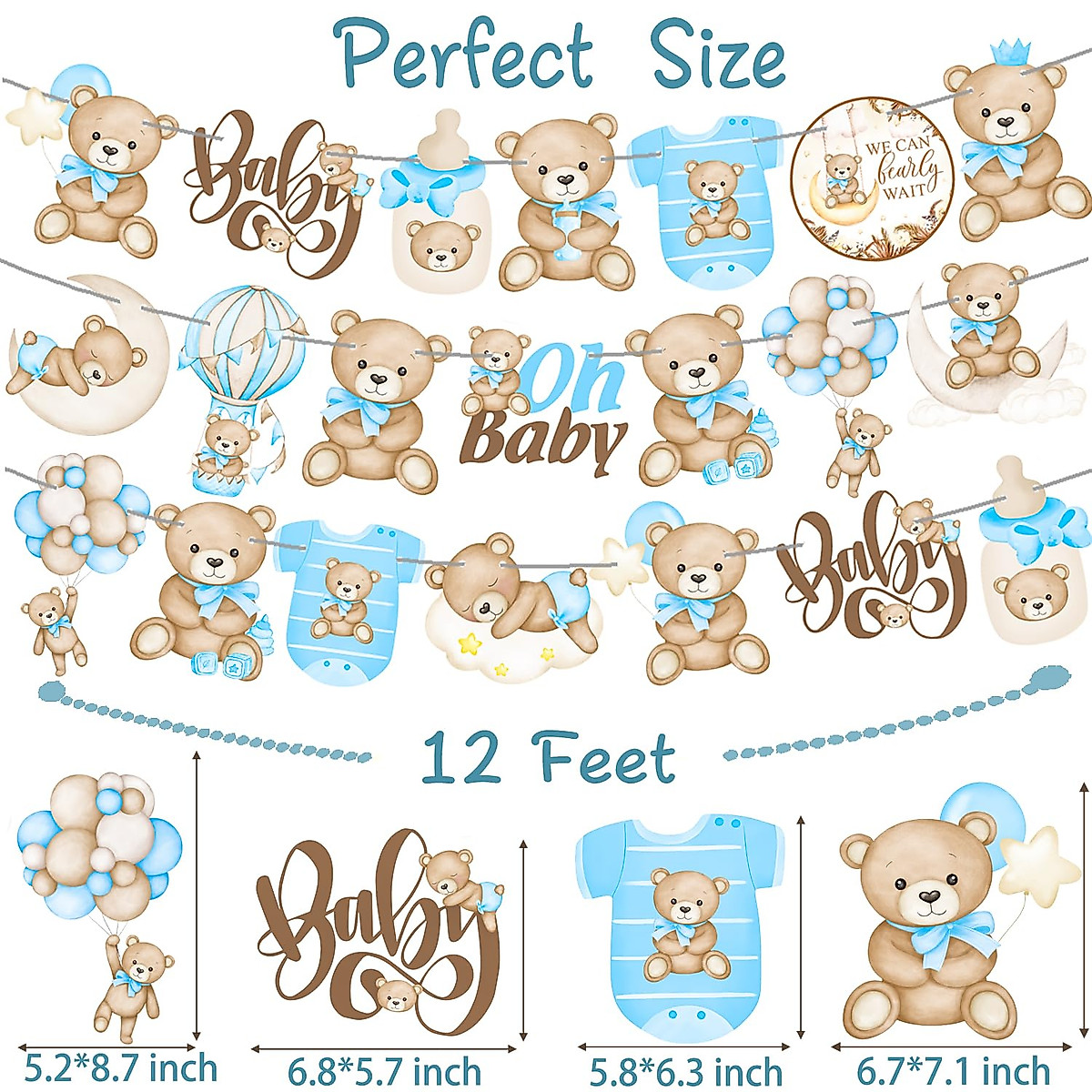 Teddy Bear Party Banner 3Pcs We Can Bearly Wait Baby Shower Decorations Blue Bear Baby Shower Banner for Baby Boy Gender Reveal Party Decorations