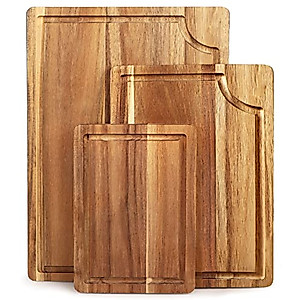 Acacia Wood Cutting Board Set with Juice Groove (3 Pieces) - Meat, Chesse,Vegetable Chopping Board, Organic Wooden Butcher Block for kitchen, Wood Cutting Board Set