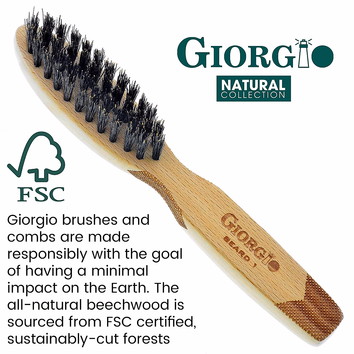 Giorgio G87IVY 2.5 Inch Men's Folding Pocket Comb Ivory - For Hair, Beard Grooming and Styling - Flexible Cellulose, Saw-cut & Hand Polished + 6 Inch Beard Brush