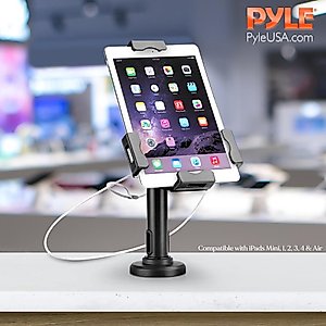 Pyle PSPADLK8 Anti-Theft Tablet Security Stand Kiosk - Table Mount Desktop Tablet Case Holder with Lock, Adjustable Clamp Arm, Internal Cable Routing, for iPad, Kindle, Samsung, Android Tablets