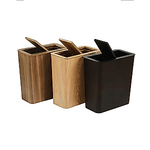 WAVEPEAK Indoor Trash cans Conical Wooden Trash Can Household Swing Lid Garbage Bin Simplicity Creative Waste Basket with Lid, 3 Colors, 10L/2.3 Gallons Indoor Garbage cans(B(with Cover))