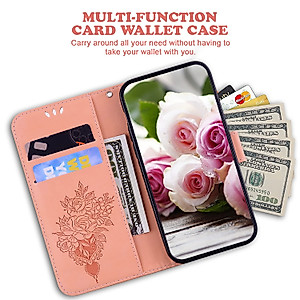 ONV Flip Case Compatible with Samsung Galaxy S9 Plus - Rose Butterfly Embossed Phone Case with Card Holder Lanyard Stand Case Leather Magnetic Wallet Cover for Samsung Galaxy S9 Plus [XT] -Pink