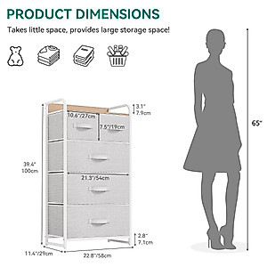 YITAHOME 5 Drawers Fabric Dresser, Storage Tower Organizer Unit for Bedroom, Living Room & Closets - Sturdy Steel Frame, Wooden Top
