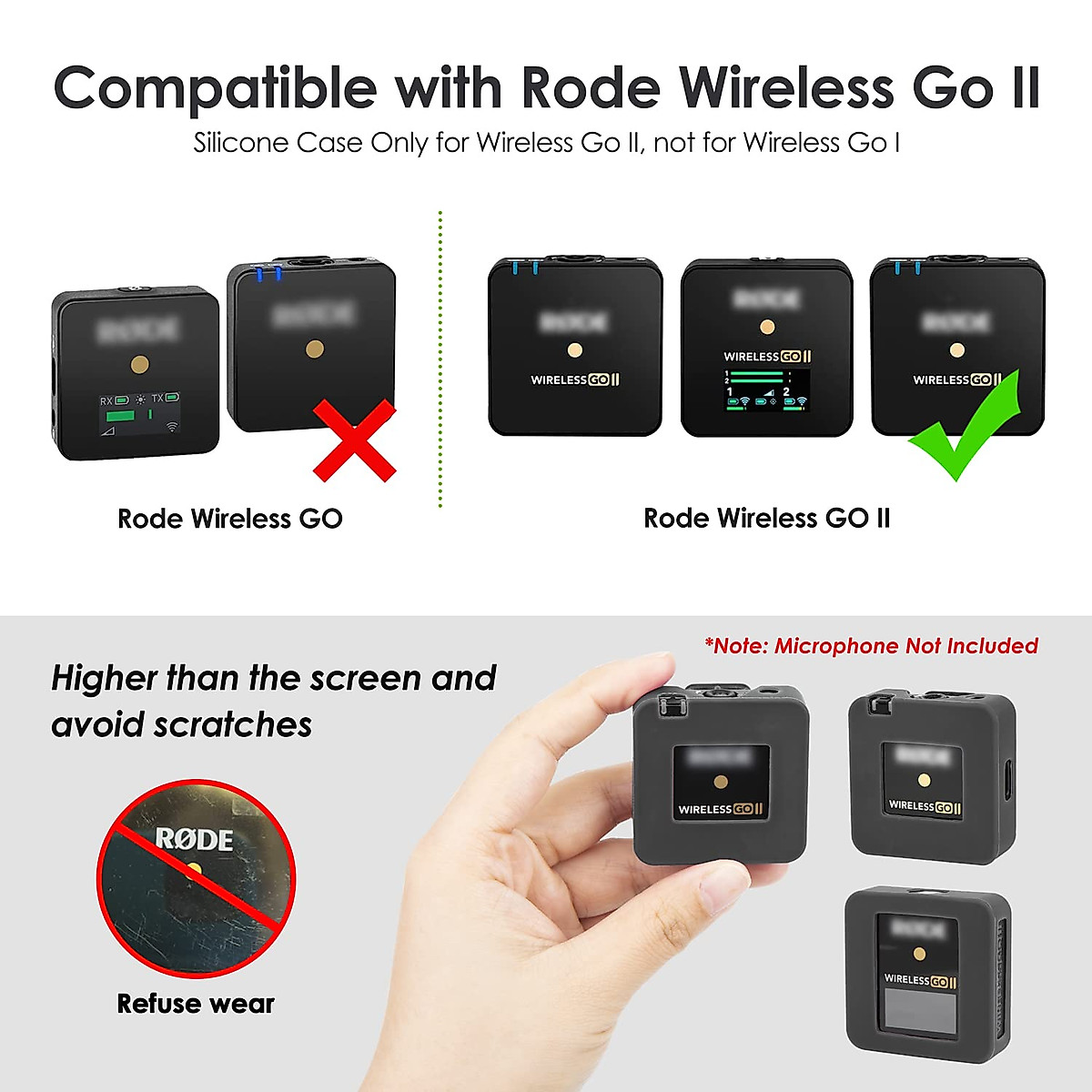 YOUSHARES Silicone Case Compatible with RODE Wireless Go 2 Accessories RODE Wireless go II MIC Silicone Protect Case Cover (3PCS Black)
