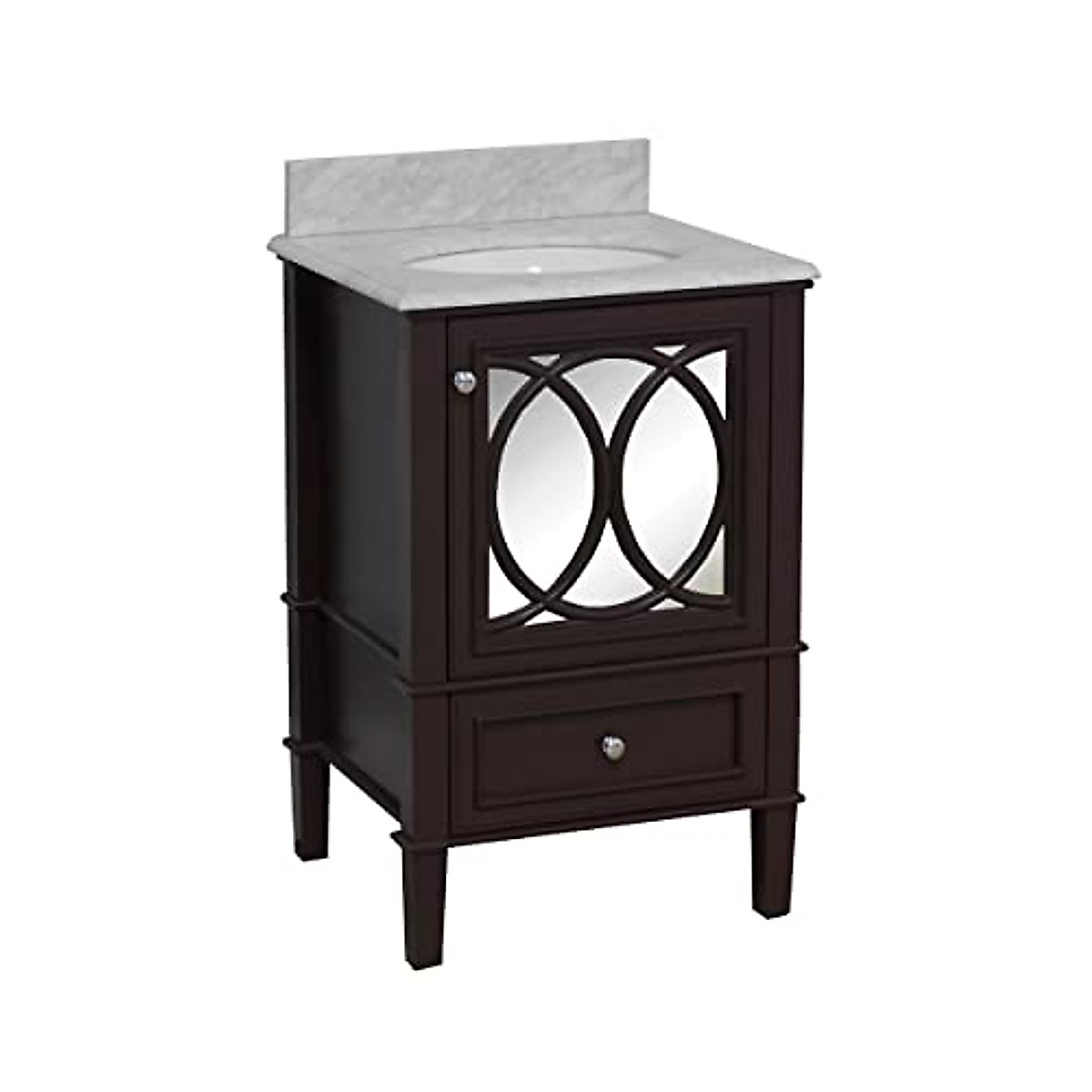 Olivia 24-inch Bathroom Vanity (Carrara/Chocolate): Includes Chocolate Cabinet with Authentic Italian Carrara Marble Countertop and White Ceramic Sink