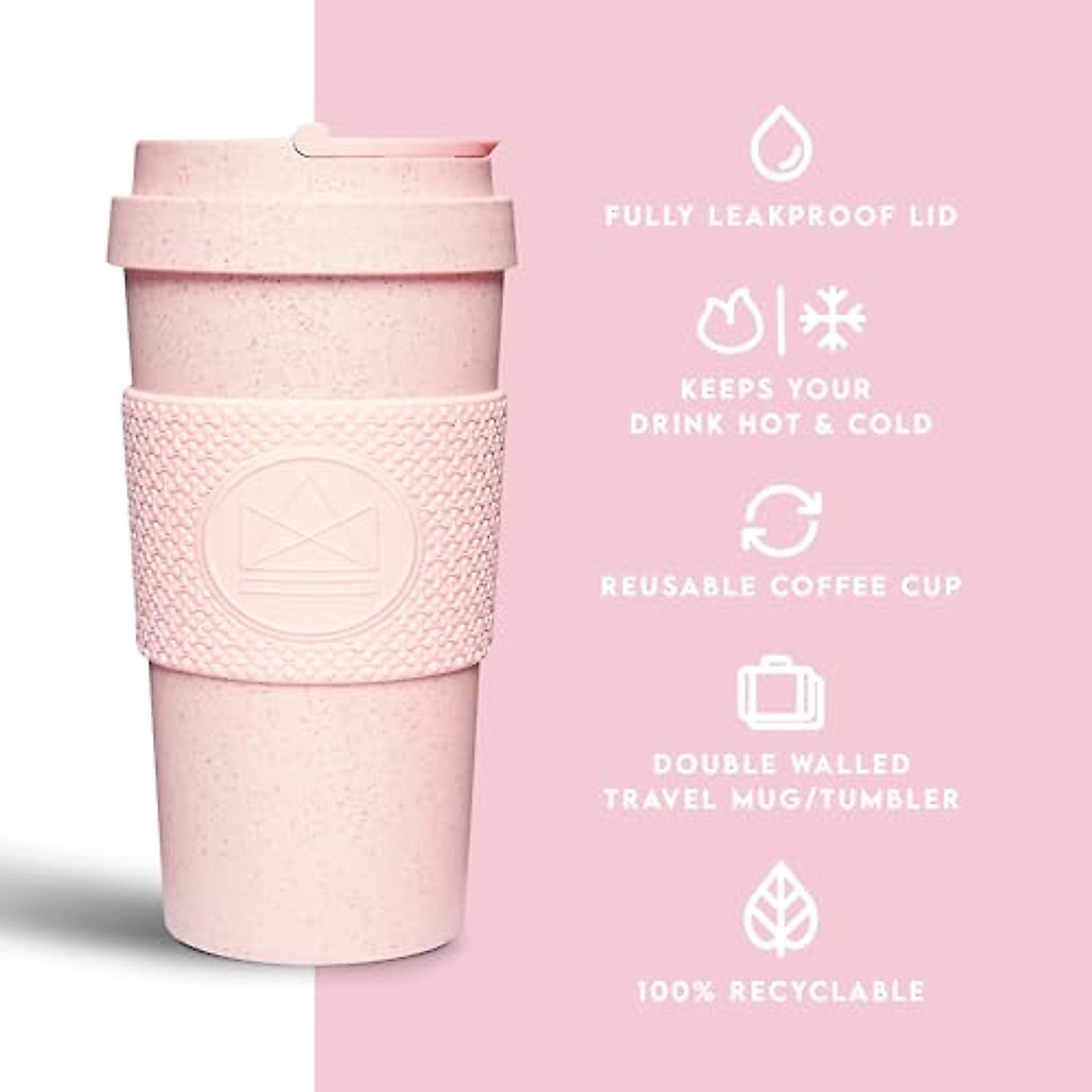 Neon Kactus Travel Coffee Mug| Double-Walled, Reusable Coffee Cup with Leakproof Lid (Wheat Straw - Pink Flamingo, 16oz (Pack of 1))