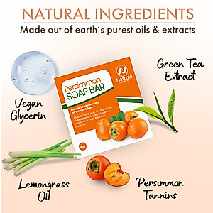 Persimmon Soap Bar for Body Odor Control – Purifying Deodorizing Body Wash with Japanese Persimmon & Green Tea Extract for Eliminating Nonenal Body Odor – Great for Skin Brightening,