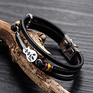 Mishow Mens Womens Leather Bracelet Guitar Handmade Braided Multi-Layer Wrap Bracelet, 8.26 inches