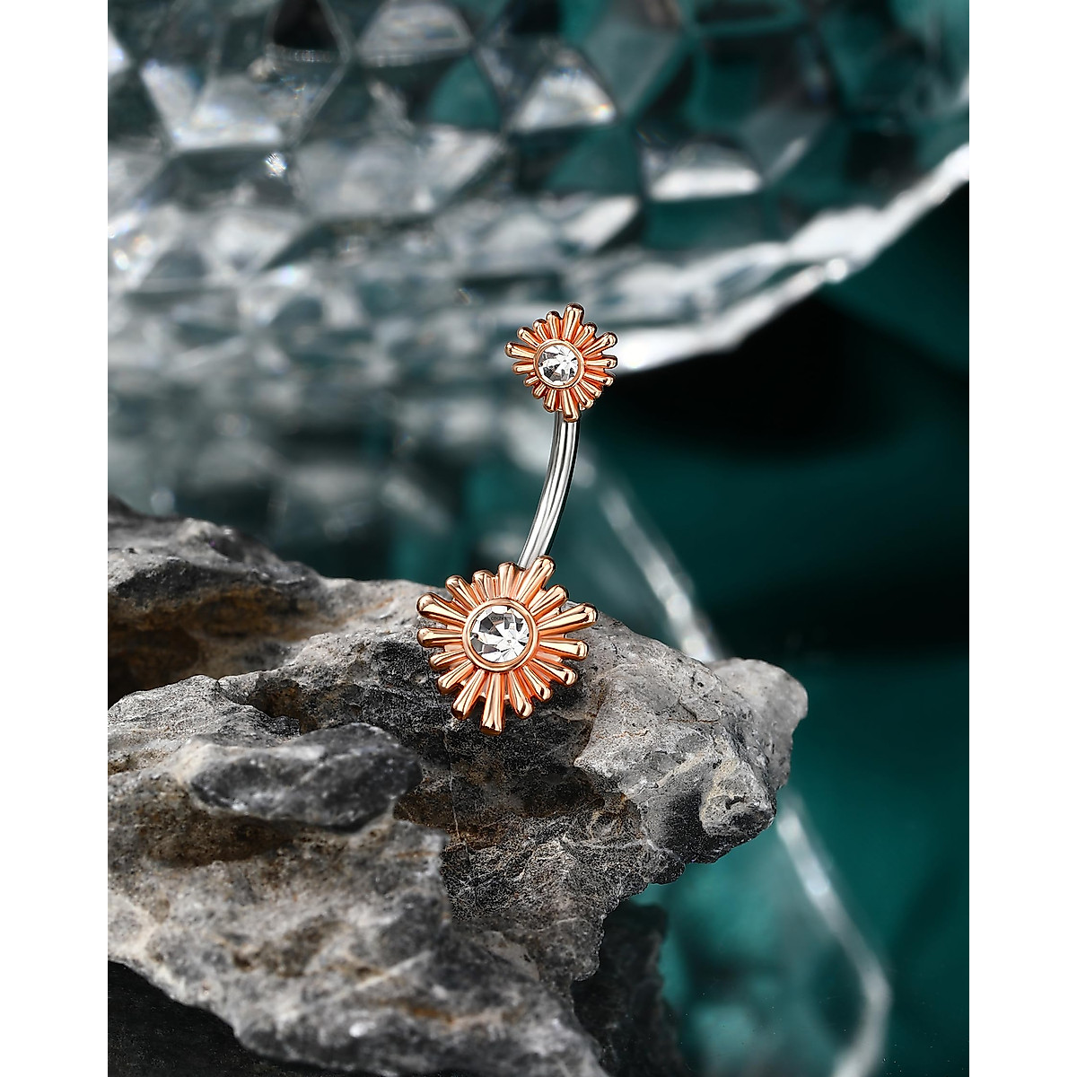 COCHARM Sun Rook Earrings 16g 18K Rose Gold Sun Piercing Jewelry 6mm Rook Barbell 6mm Short Rook Bar Cute Daith Earring Daith Rook Piercing