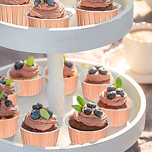 Gejoy 200 Pack Aluminum Foil Cupcake Baking Cups 5oz Rose Gold Cupcake Liners Dessert Cups with Lids Disposable Cupcake Cups Mini Cake Containers Flan Molds Tin Mini Muffin Liners for Wedding Birthday