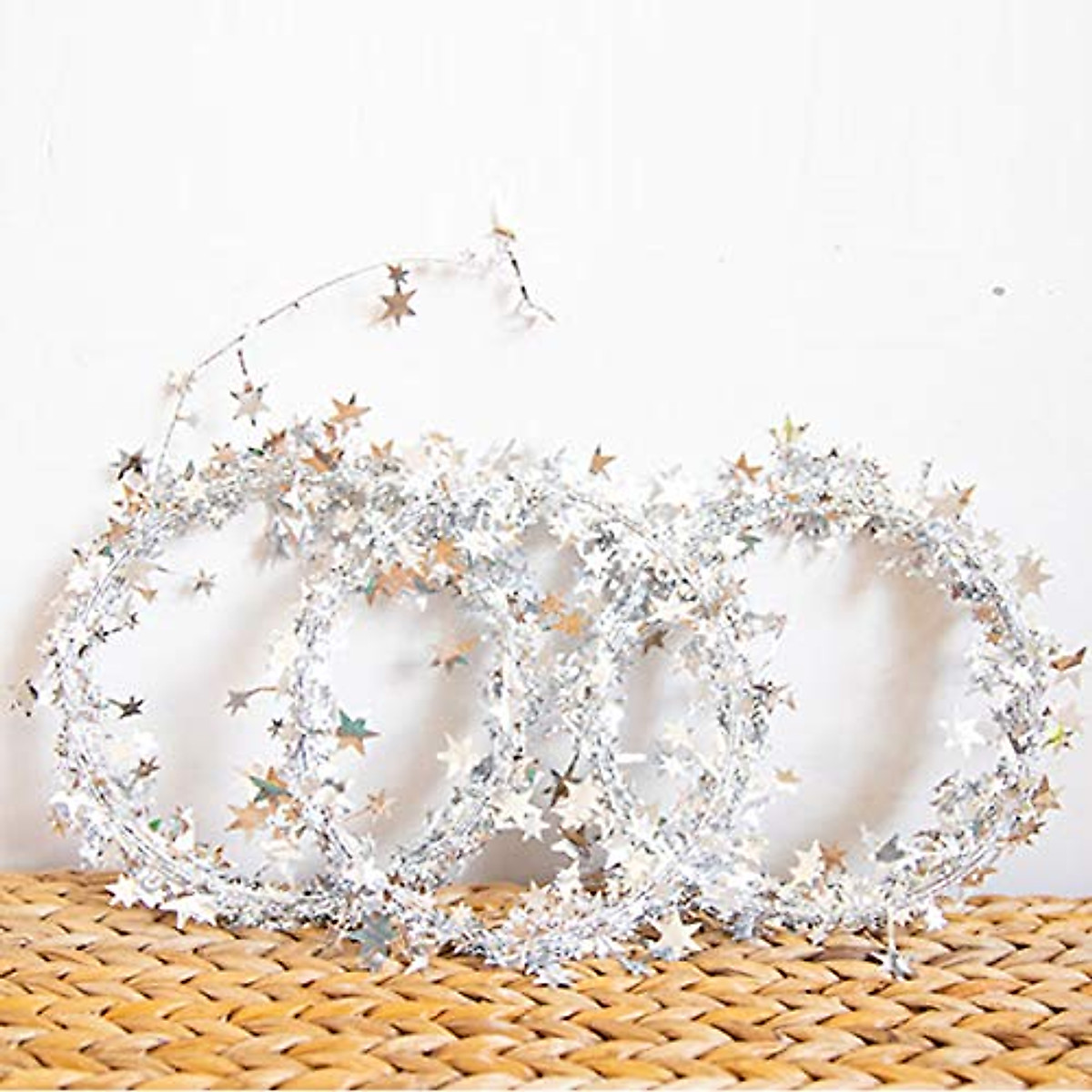 CCINEE 75 FT Star Tinsel Garlands with Wire, Christmas Star Wire Garland Decorations for Xmas Tree Home Wedding Birtahday Party Festive Ornament, Silver, 3 Pack