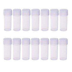 LASSUM 50 Pcs Plastic Sample Bottles Mini Clear Storage Case with Lid, 5ML Small Bottle Vial Storage