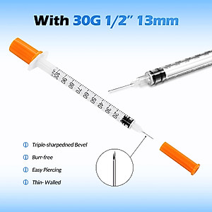 CAILOS 1ml 30 Gauge Syringes 1cc 1/2 Inch 13mm Lab Disposable Supplies for Refilling or Dispensing, Pack of 100