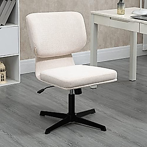 X-VOLSPORT Swivel Chair Small Office Chair Armless for Living Room Home Office Desk Chair No Wheels Linen Fabric Padded Height Adjustable Computer Chair Vanity Chairs Beige