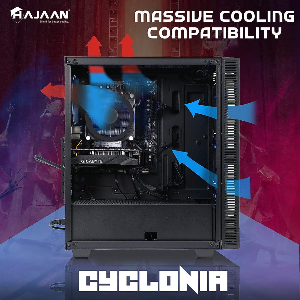 HAJAAN Gaming PC CYCLONIA Tower Computer Desktop - AMD Ryzen 7 5700G Processor Up to 4.6GHz - GeForce RTX 3060 12GB GDDR6-32GB DDR4-1TB SSD - Windows 11 Pro - Wi-Fi & VR Ready